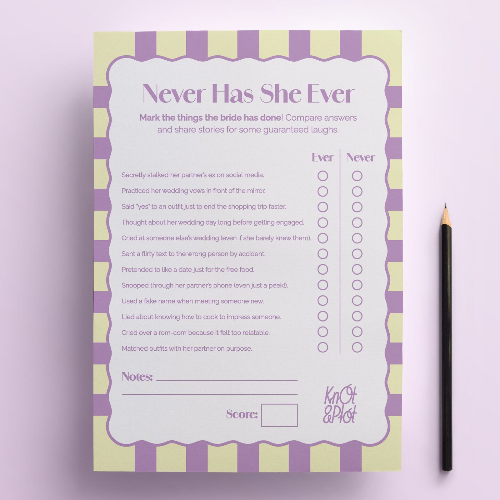 Bridal Shower Game - Free Printable - "Never Has She Ever"